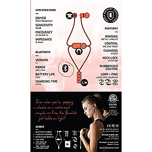 Wicked Audio Bandido Wireless — Bluetooth Earbuds with Microphone and Track Control — Wireless Headset with Metal Housing, Loop and Fin Attachments and Enhanced Bass — Red
