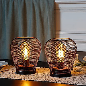 JHY DESIGN Set of 2 Metal Cage LED Lantern Battery Powered,Cordless Accent Light with LED Edsion Style Bulb.Great for Weddings,Parties,Patio,Events for Indoors Outdoors（Diamond Shape)