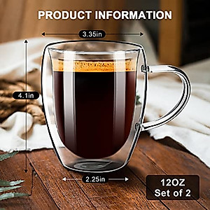 PARACITY Coffee Mugs Set of 2, Double Wall Coffee Mug 12 OZ, Glass Coffee Mugs with Handle, Insulated Coffee Mug for Cappuccino/Latte/Coffee, Borosilicate Glass Coffee Cups for Kitchen/Travel