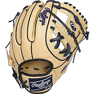 Rawlings | HEART OF THE HIDE Baseball Glove | CONTOUR - Youth Fit | Advanced Break-In | 11.5" | Pro I Web | Right Hand Throw | Camel/Navy