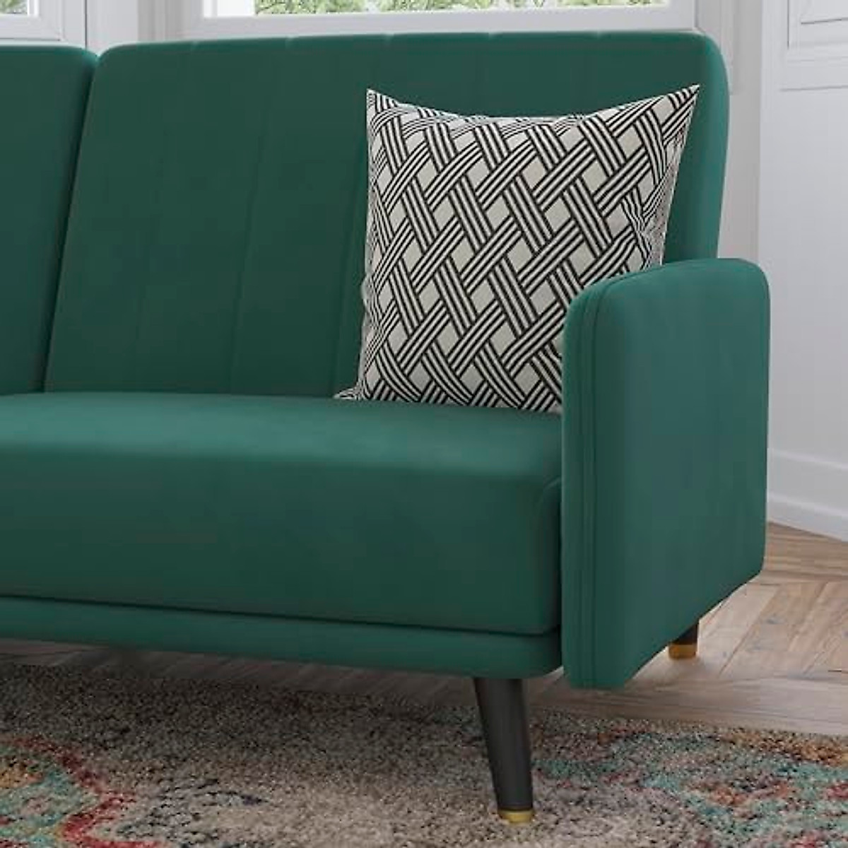 Flash Furniture Sophia Premium Split Back Sofa Futon - Emerald Green Velvet Upholstery - Solid Wood Legs - Convertible Sleeper Couch for Small Spaces
