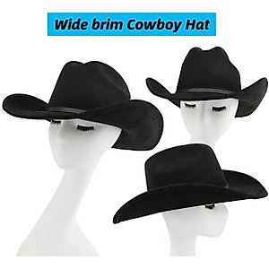 BESOOGII Wide Brim Felt Cowboy Hat for Women Men Western Cowgirl Hats (L, Black)