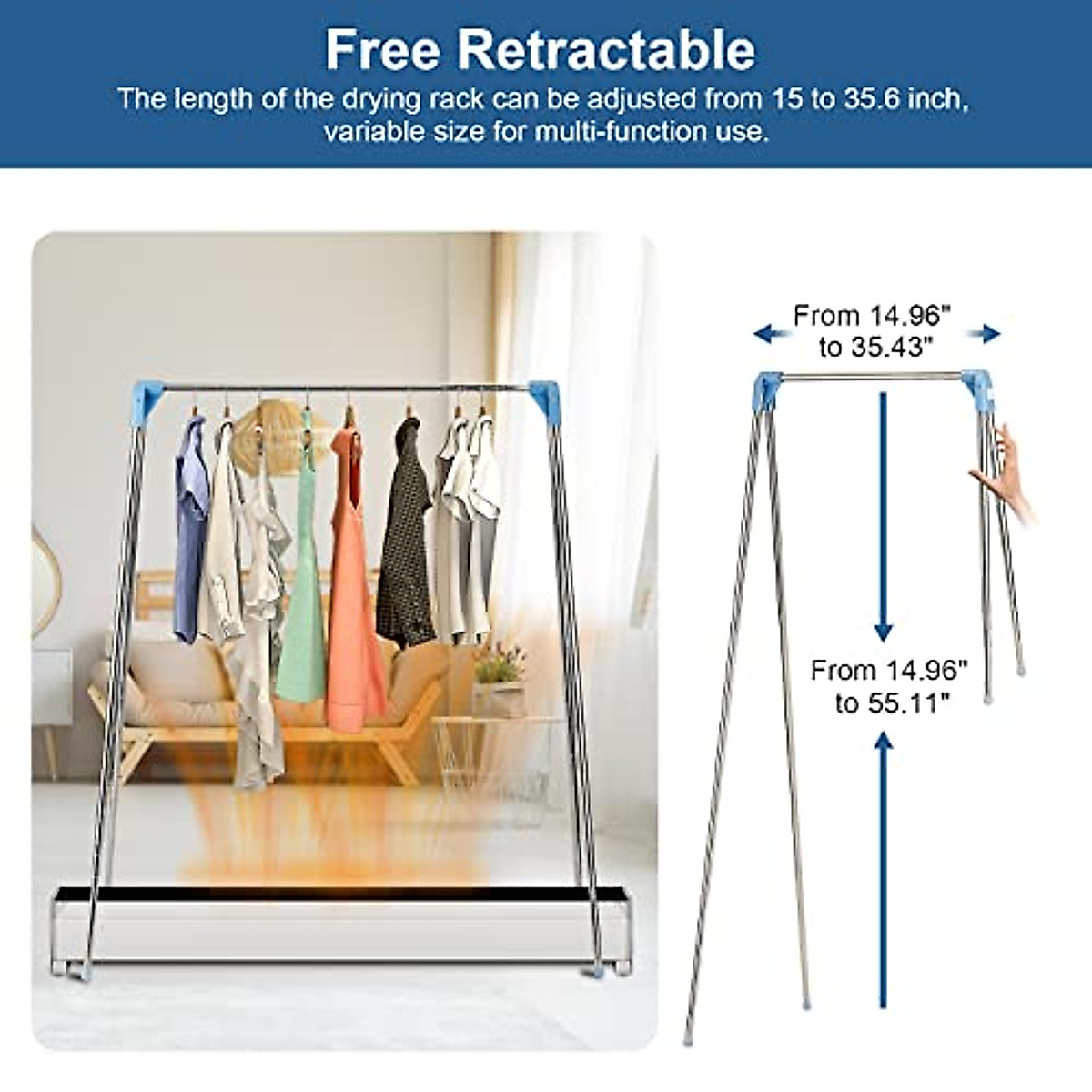 Fragraty Portable Clothes Rack, 15-35in Stainless Steel Foldable Garment Rack Collapsible Small Folding Clothing Rack + 10 Mini Clothes Hangers for Dance,Travel,Camping, Drying,RV, Indoor, Outdoor