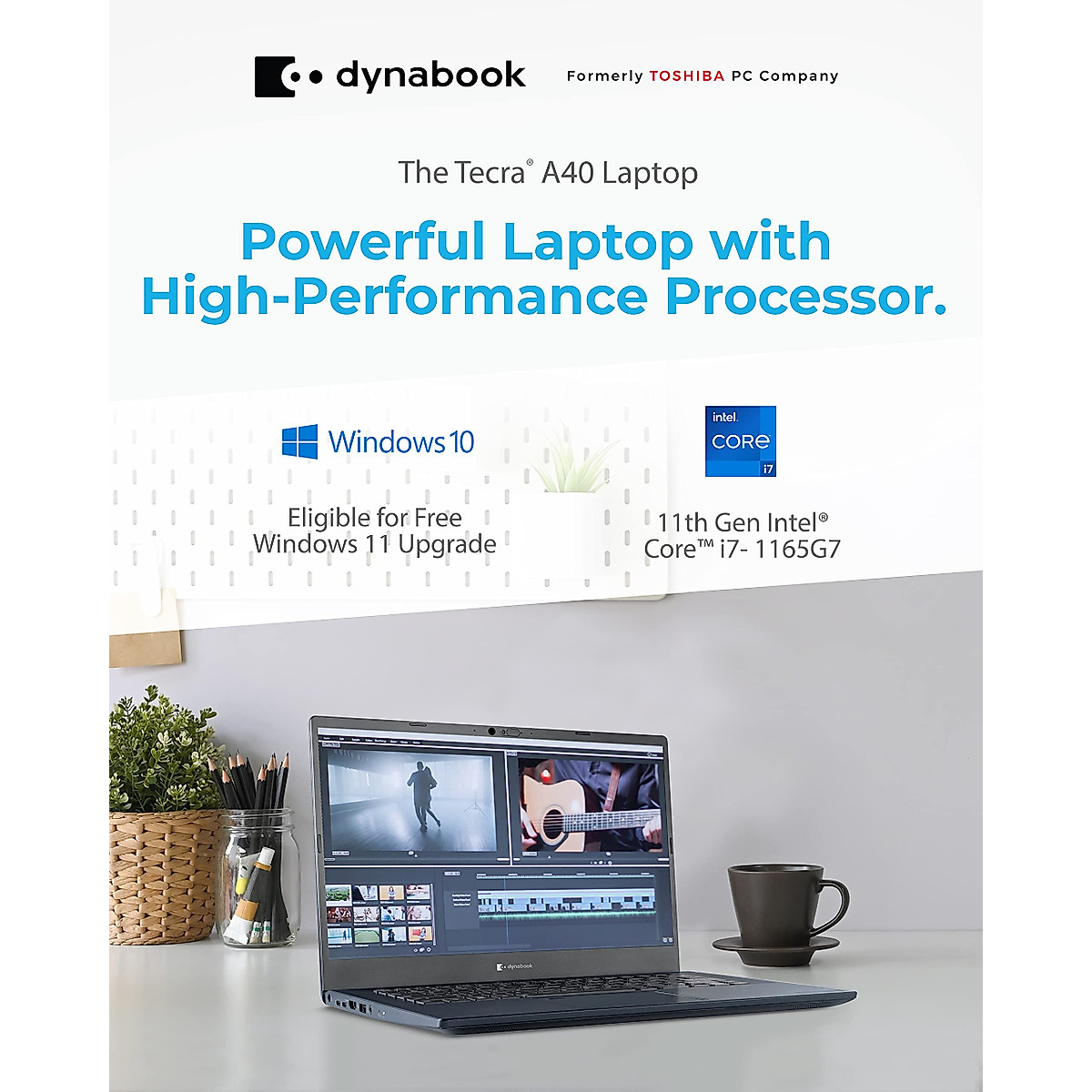 dynabook Tecra A40-J1418 Laptop, 11th Gen Intel Core i7-1165G7, Windows 10 Pro, 16 GB RAM, 512 GB SSD, 14" FHD Display, Thin & Lightweight, Spill-Resistant Backlit Keyboard (PMM10U-0CW049)