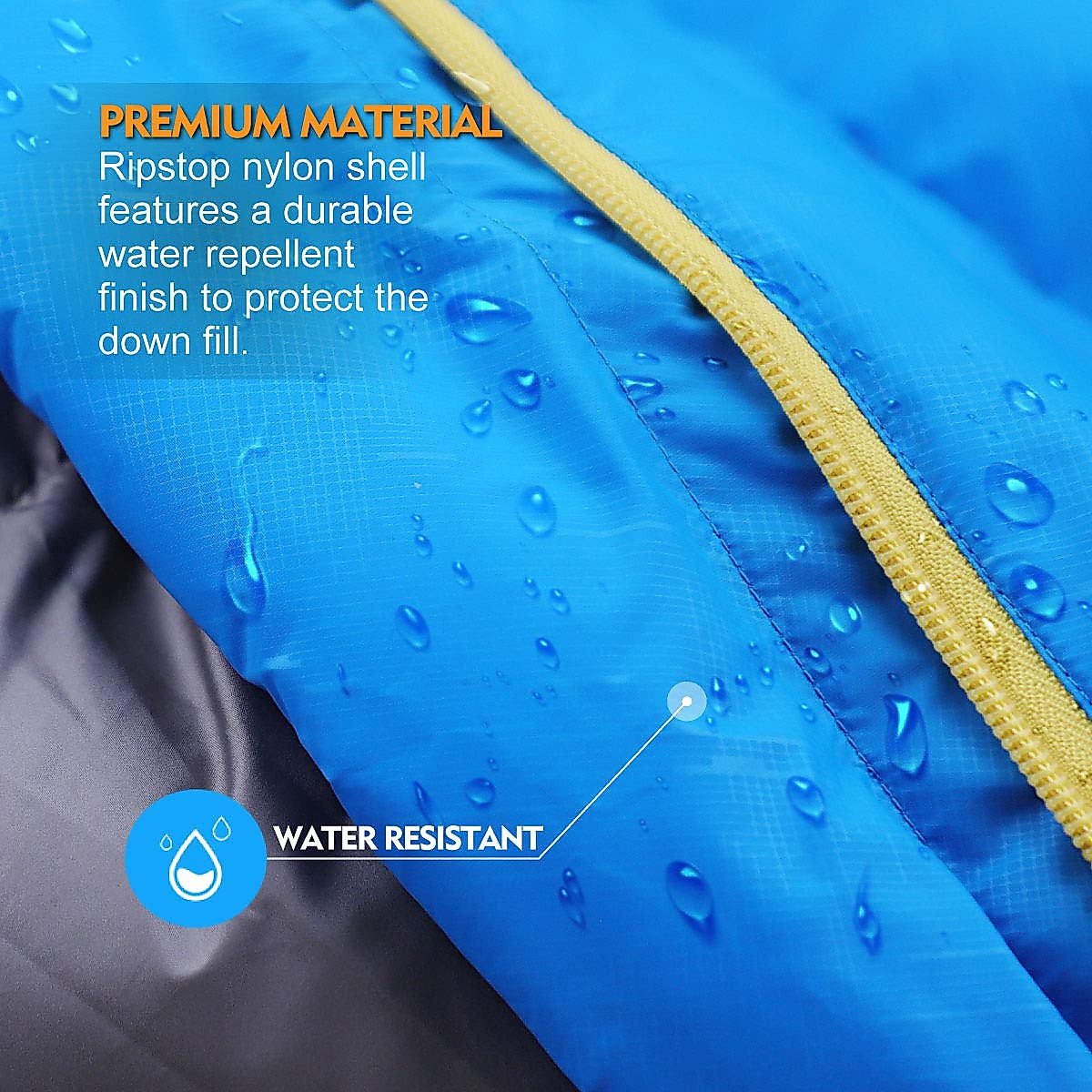 ZOOOBELIVES 10 Degree F Hydrophobic Down Sleeping Bag for Adults - Lightweight and Compact 4-Season Mummy Bag for Backpacking, Camping, Mountaineering and Other Outdoor Activities – Alplive D1500