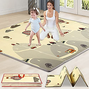 LFCREATOR Baby Play Mat,79" x 71" Extra Large Play Mat for Baby,Anti Slip Non Toxic Infant Play Mat ，Waterproof Reversible Playmat with Fabric Covering Edge,CAR
