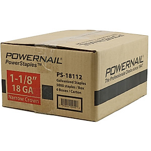 Powernail PS18112 18 Gauge 1/4 Inch Crown 1-1/8 Inch Length Chisel Point Narrow Crown Staples (Case, 30000ct)