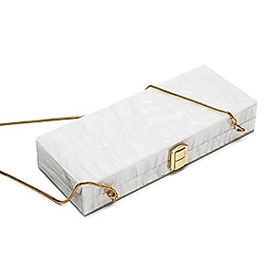 Acrylic Clutch Evening Bag for Women, Long Pearl Acrylic Clutch Handbag for Dinner Party Wedding iPhone White