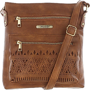 MUDD Womens Faux Leather Adjustable Crossbody Handbag Brown Medium