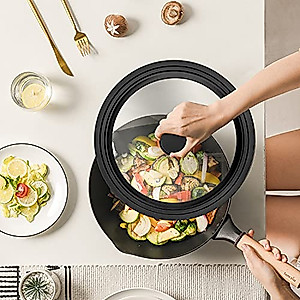 Universal Lid for Pots, Pans and Skillets - Tempered Glass Lid with Heat Resistant Silicone Rim Fits 10" - 12" Diameter Cookware, Replacement Lid for Frying Pan and Cast Iron Skillet(10"11"12")