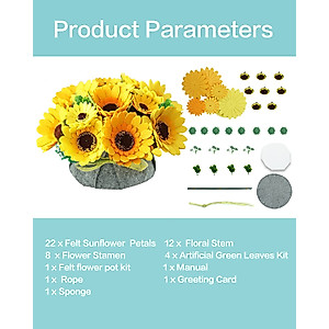 BAZIMA DIY Felt Flower Art Craft Kit, DIY Felt Sunflower Pot Bonsai Kit, Floral Gifts,Beginner Craft Kit,Arrange Pre-Cut Felt Flowers and Foliage
