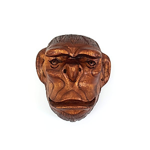 G6 Collection Wooden Hand Carved Wall Mask Monkey Face Sculpture Hanging Figurine Handmade Art Rustic Decorative Home Decor Accent Handcrafted Wood Decoration Wall Monkey