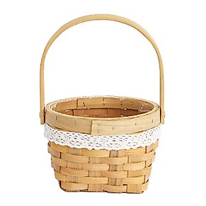 BEIJIALY Rattan Storage Container, Wicker Bread Baskets, Handwoven Picnic Basket with Handles, Woven Storage Basket, Portable Flower Girl Basket for Home Camping Wedding(Type 3)