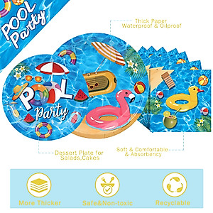 Pool Birthdy Party Tableware set,Beach Theme Party Supplies,Paper Plates,Napkins,Tablecloth for Kids Birthday, Pool,Beach,Summer Party,76 PCS,Serves 25