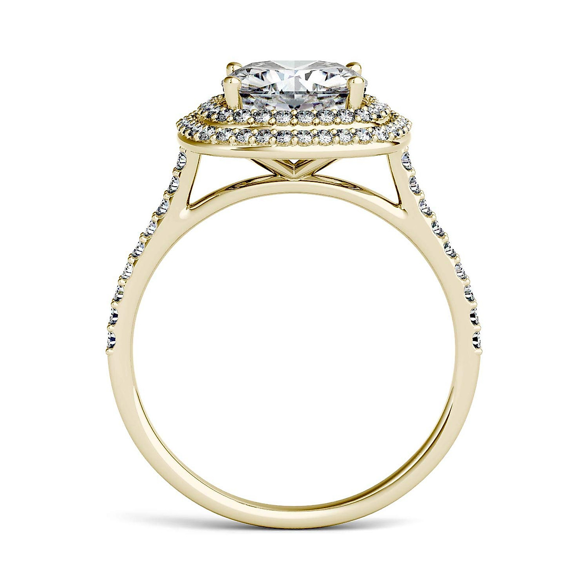 Charles & Colvard Yellow Gold Moissanite 8.0mm Cushion Halo Engagement Ring-size 7 2.90cttw DEW