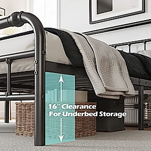 BOSRII King Size Bed Frame with Headbaord and Footboard, 18 Inches High, 3500 Pounds Heavy Duty Metal Slats Support for Mattress, No Box Spring Needed,Noise-Free, Black