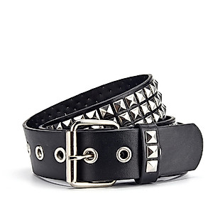Idopy Women Men Gothic Punk Rivet Nickel Pyramid Studded Faux Leather Belt (Black)