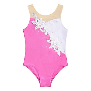 Linjinx Gymnastics Leotards for Girls One-piece Sparkle Diamonds Metallic Ballet Dancing Athletic Bodysuit Jumpsuit Pink 12 Years