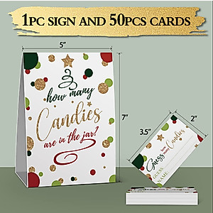 Guess How Many Candies are in the Jar Christmas Kit (1 Standing Sign + 50 Guessing Cards), Christmas Gold Red Green Baby Shower, Bridal Shower Decoration, Christmas Game Insert Ticket