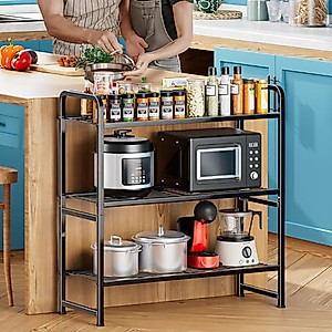 GEORIS 3- Tier Metal Storage Rack and Shelving, Stackable Utility Shelving Unit Wire Rack - Heavy Steel Material Pantry Shelves, 30.4-Inch Width, for Warehouses, Kitchen, Closets, Black