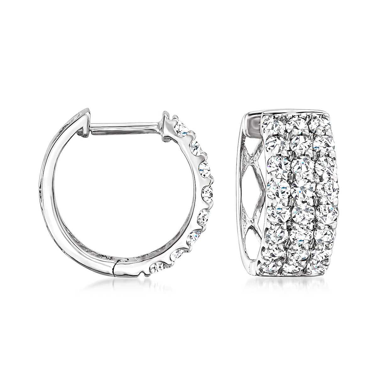 Ross-Simons 1.00 ct. t.w. Diamond 3-Row Huggie Hoop Earrings in 14kt White Gold
