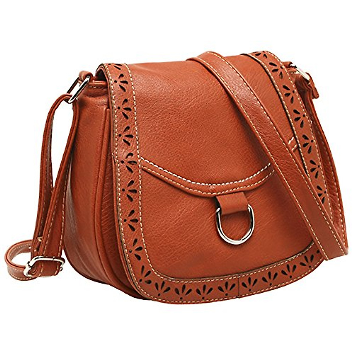Women's PU Hollow Shoulder Bag Crossbody Bag Front Belt Messenger Bag Red