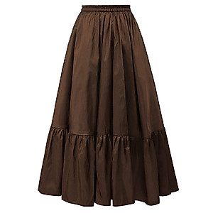Scarlet Darkness Women Gothic Steampunk Pirate Skirt Victorian Bustle Skirts High-Low Brown L