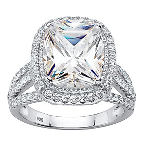 PalmBeach Platinum-plated Sterling Silver Cushion Cubic Zirconia Simulated Split Shank Halo Engagement Ring Sizes 8-10 Size 10
