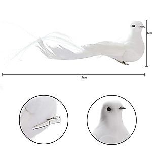 TRRAPLE Artificial Feather Birds, Foam Doves with Clips Simulation Feather White Birds Craft Piegons for DIY Craft Home Ornaments Garden Wedding Christmas Tree Decor 12 Pcs