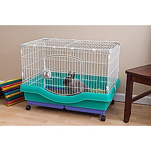 IRIS USA Large Portable Wire Rabbit Cage with Top Access and Two Tray Division, Easy Access Secure Lock and Easy to Clean Movable House for Small Sized Animals Rabbit Guinea Pigs Rat Hamster, Green