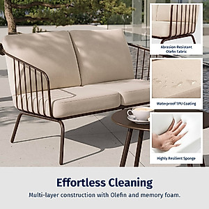 EAST OAK 4-Piece Plaza Patio Furniture Set, Outdoor Furniture with Thick Cushion Sofa and Coffee Table, Modern Patio Conversation Set for Garden, Backyard and Porch, Brown & Beige