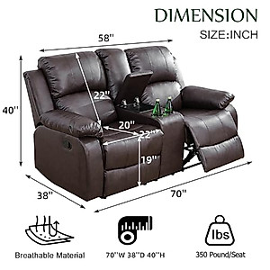 Caberryne Leather Recliner Sofa Sets, Loveseat for Living Room Furniture Set, Reclining Couch, Wall Hugger Double House/Office/Theater Seating(Loveseat Recliner), Light Brown