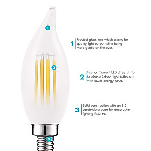 LUXRITE 5W Frosted E12 LED Bulb 60W Equivalent, 2700K Warm White, 450 Lumens, Dimmable Candelabra LED Bulbs, Flame Tip Glass, LED Candle Light Bulbs, UL Listed (6 Pack)