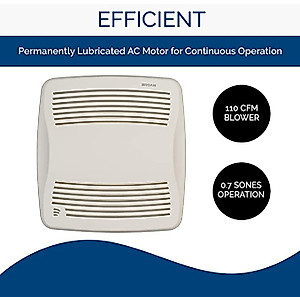 Broan-Nutone QTXE110S Ultra-Silent Ventilation Fan, Exhaust Fan for Bathroom and Home, ENERGY STAR Certified, 0.7 Sones, 110 CFM , White , 6" Round