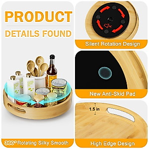 Homerays 12 Inch Lazy Susan Organizer, Kitchen Rotating Spice Rack, Bamboo Lazy Susan with Double Handles for Kitchen Cabinet (Bamboo, Medium)