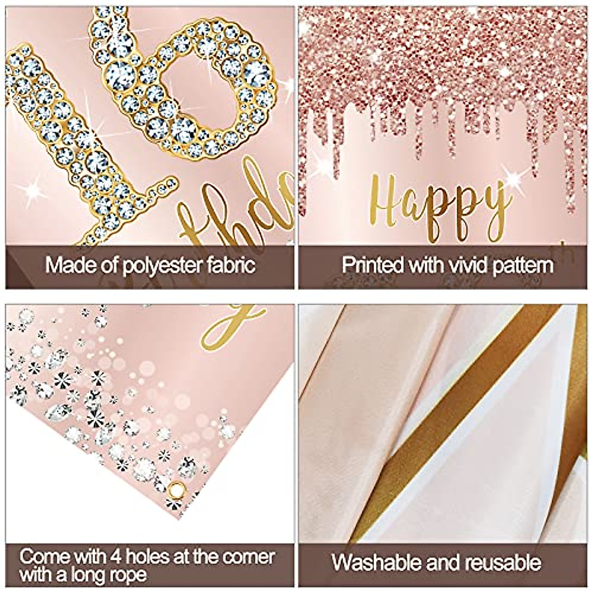 16th Birthday Door Banner Decorations for Girls, Pink Rose Gold Sweet 16 Birthday Door Cover Backdrop Party Supplies, Large Happy Sixteen Year Old Birthday Poster Sign Decor