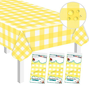 3 Pack Yellow Gingham Tablecloth 54 x 108 Yellow and White Checkered Table Cloth for Rectangle Table Disposable Plastic Table Cover for Party Outdoor Picnic Wedding Yellow Plastic Tablecloth