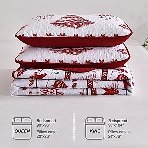 Christmas Tree Elk Quilt Set - 3PCs Soft Microfiber Lightweight Quilt Set Bedspread with 2 Pillowcases for Kids Teens Adults, Queen Size 90" x 96