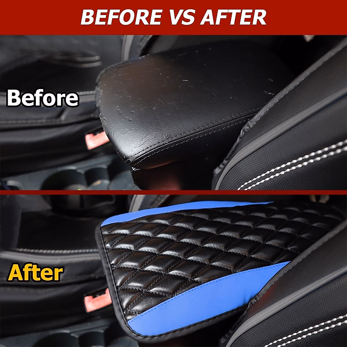 XINLIYA Car Center Console Cushion Pad, Universal Leather Waterproof Armrest Seat Box Cover Protector,Comfortable Car Decor Accessories Fit for Most Cars, Vehicles, SUVs (Blue)