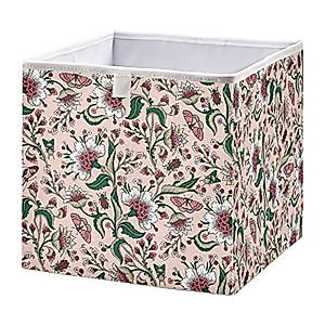 RunningBear Bohemia Stylish Flower Storage Basket Storage Bin Square Collapsible Nursery Hamper Foldable Fabric Cube Organizer for Closet Shelf Car