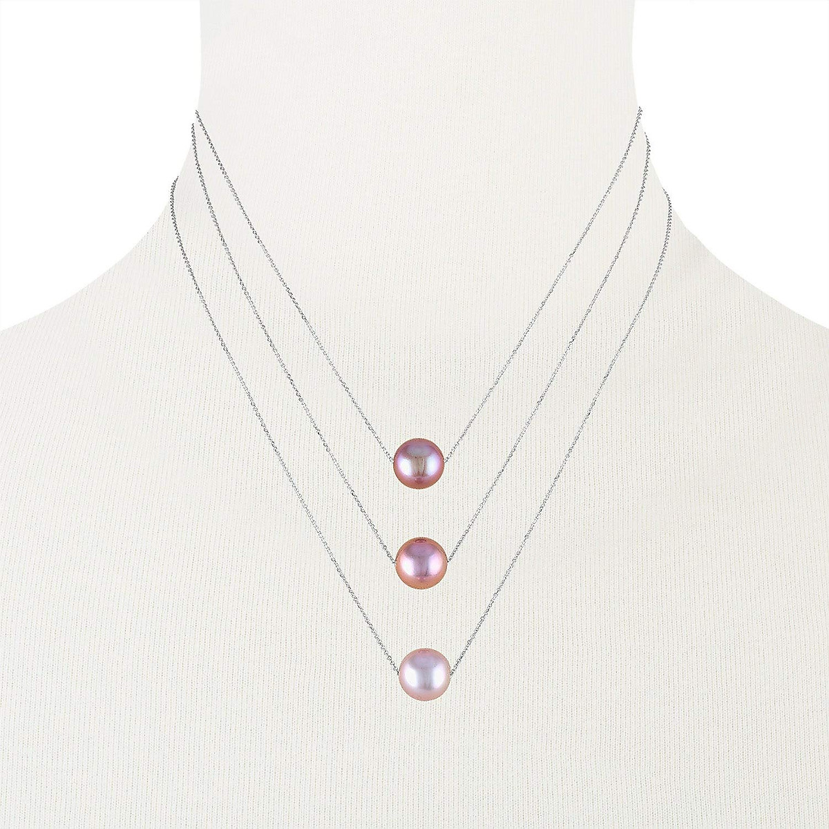 14K White Gold & Single 10.5mm-11mm AAAA Round Freshwater Cultured Pearl Pendant Necklace on 16"-17"-18" Adjustable Cable Chain - Baby Pink