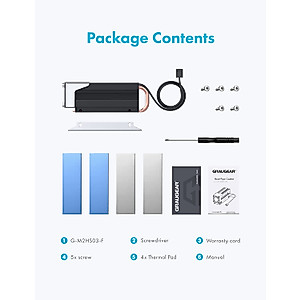 GRAUGEAR M.2 2280 SSD Heatsink, Direct-Touch Heat of Dual Copper Heat Pipes, 25mm Cooling Fan Built-in PWM Control, Aluminum Plate-Fin Design, Thermal Pads incl., 1.34 in Height [G-M2HS03-F]