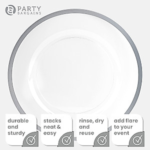 PARTY BARGAINS 13-Inch Charger Plates - 8 Pack, Clear Silver Rim, Heavy-Duty Disposable Chargers for Elegant Dining - Ideal for Weddings and Formal Events