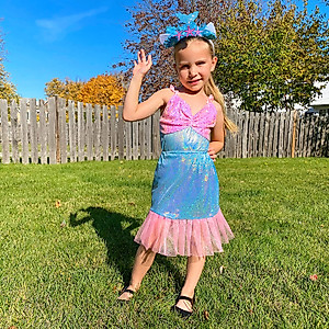 Jeowoqao Mermaid Princess Dress Up Costume, Girls Dress Up Pretend Play Clothes Gift 13Pcs Princess Costume for Little Girls Age 3-6 Years