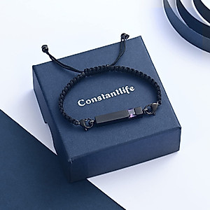 constantlife Birthstone Crystal Cube Urn Bracelet for Ashes Braided Rope Adjustable Bangle Cremation Memorial Jewelry Loved Ones Funeral Keepsake Gift for Women Men (Black-Purple)