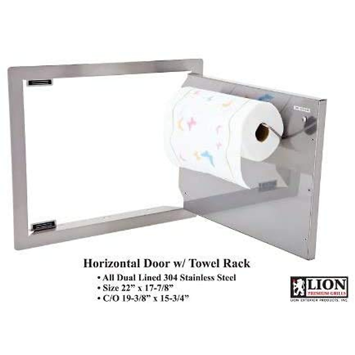 AMS Fireplace AMS Lion 32 Grill Package w Double Access Drawer and Horizontal Single Door and single side burner and Refrigerator | (Natural Gas), Stainless Steel