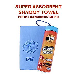 TIIKERI Super Absorbent Shammy Towel for Cars Drying - Blue,Multi-Use Chamois Cloth for Cars Boat Sports Furniture etc-Black, 26"x17" 2 PKS Scratch-Free Chamois Towels