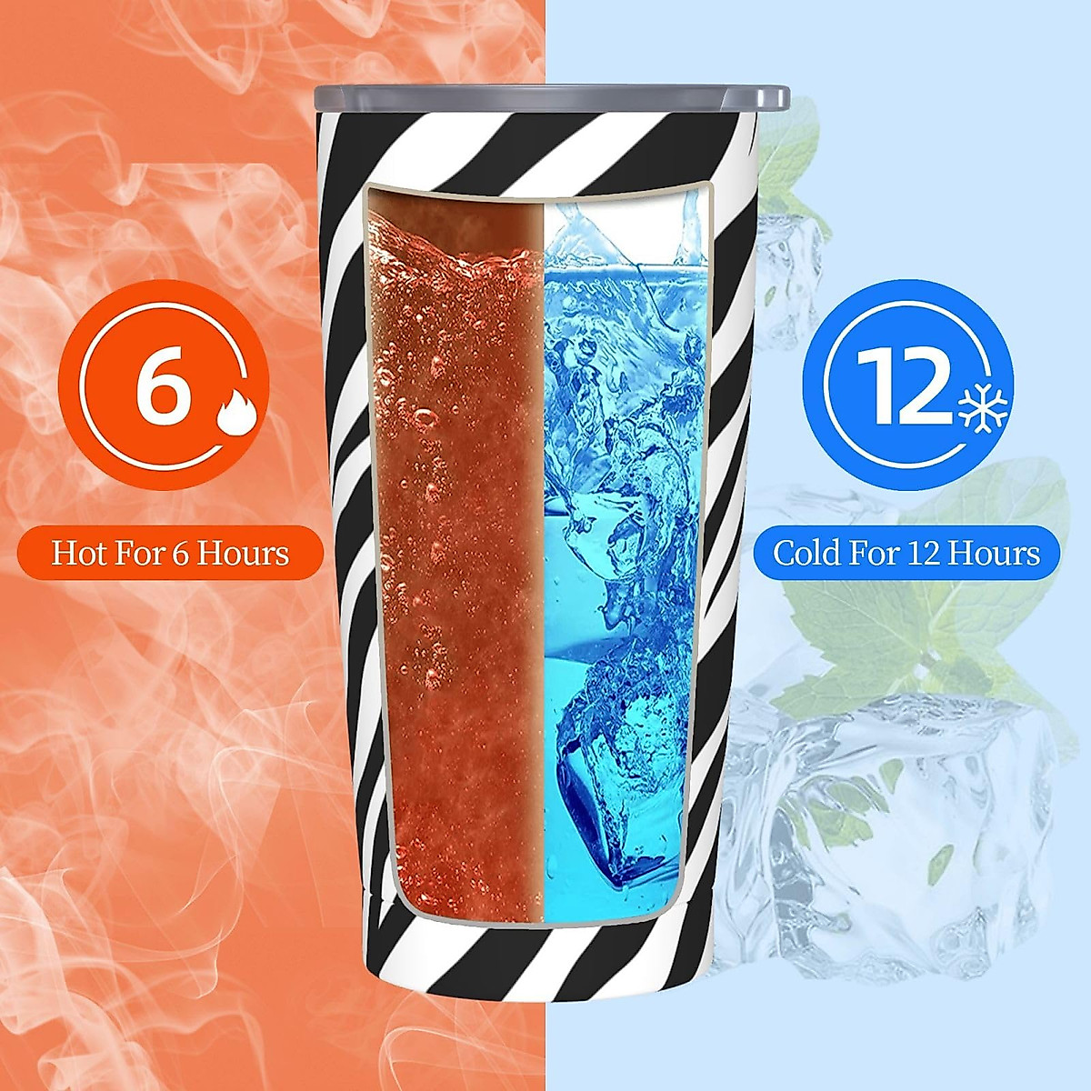 CHASOEA Zebra Tumbler 20oz Animal Skin Print Stainless Steel Insulated Tumblers with Lid and Straw Funny Travel Coffee Mug Tea Wine Cups Water Bottle Sport Gifts for Women Men