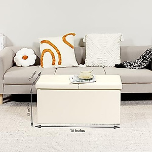 B FSOBEIIALEO Storage Ottoman with Filpping Lids, Ottoman Storage Bench Footrest Seat, Storage Chest Faux Leather 30"x15"x15" (White)
