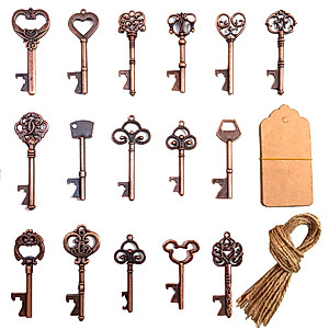Assorted Extra Large Key Bottle Openers,Vintage Skeleton Key Bottle Opener, Beer Openers Personalized Gift with Tag and Twine for Kitchen Wedding Party Activity Antique Rustic Decoration,Pack of 16